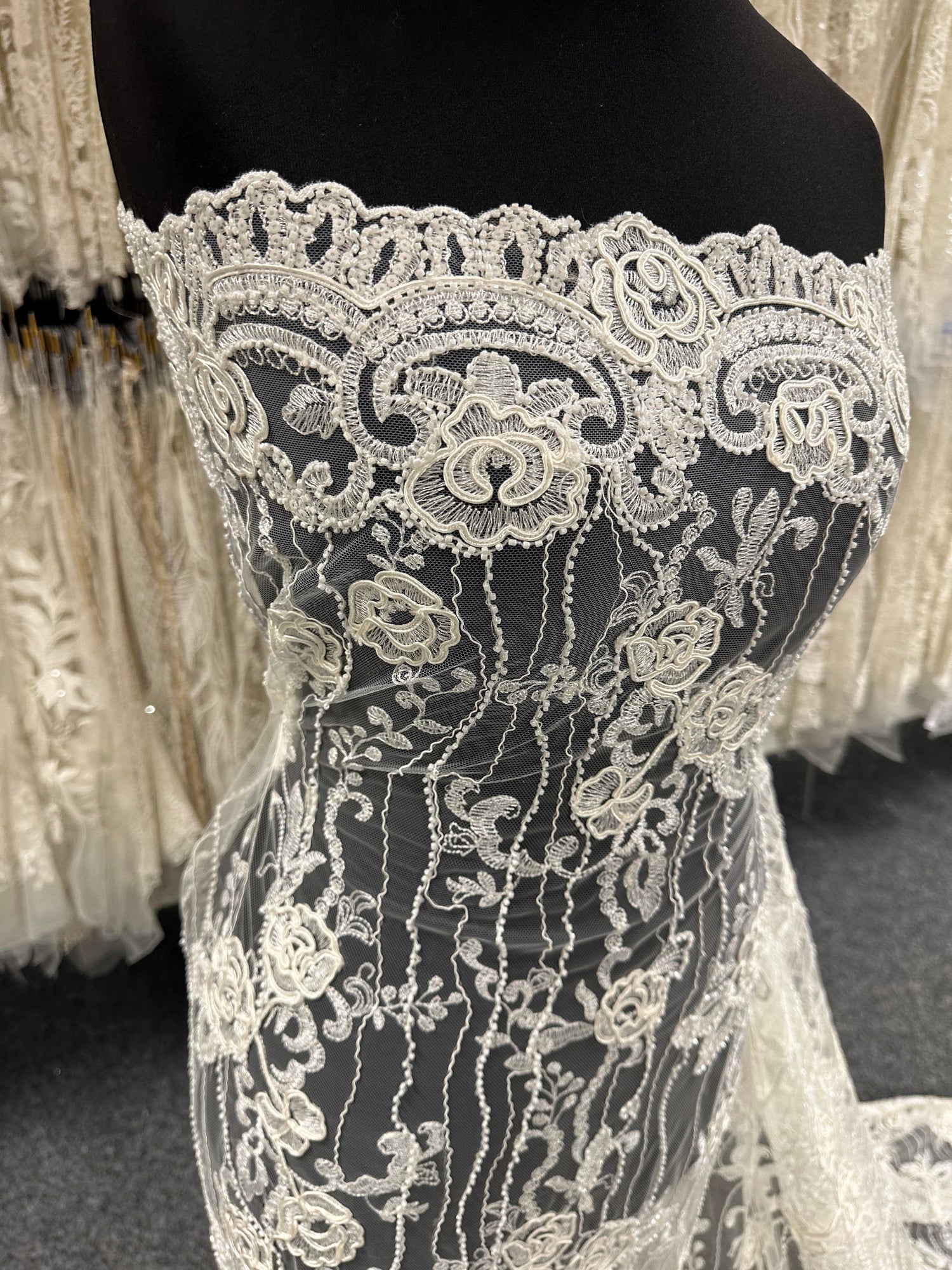 Ivory Corded and Beaded Lace - Rochelle